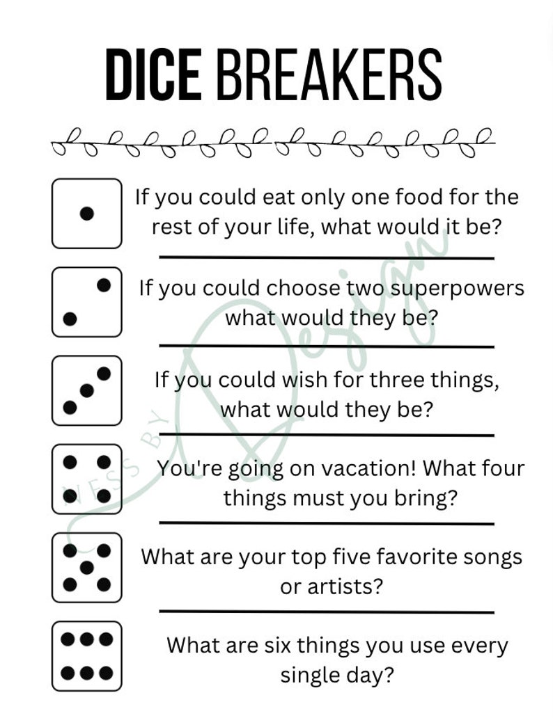 Fun Dice Icebreaker Activity - Customizable - Etsy Canada Fun Dice Icebreaker Activity - Customizable - Etsy Canada
