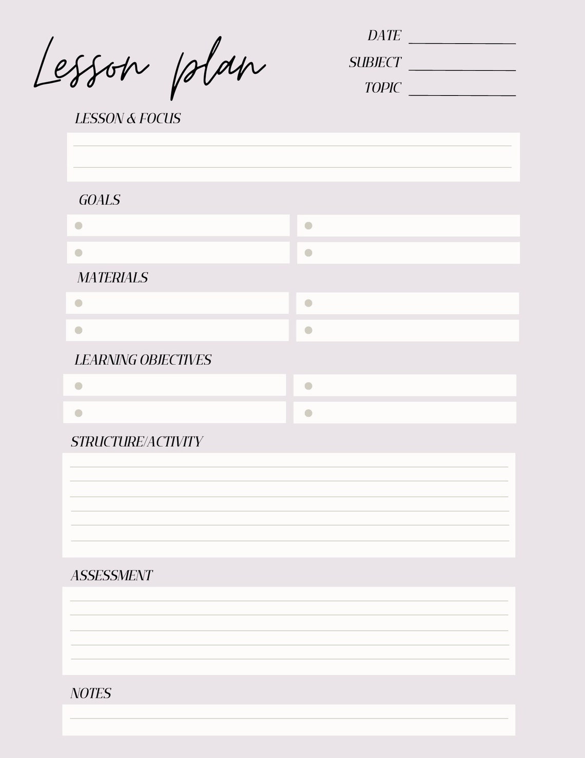 Printable Lesson Plan Resource for Teachers - Etsy