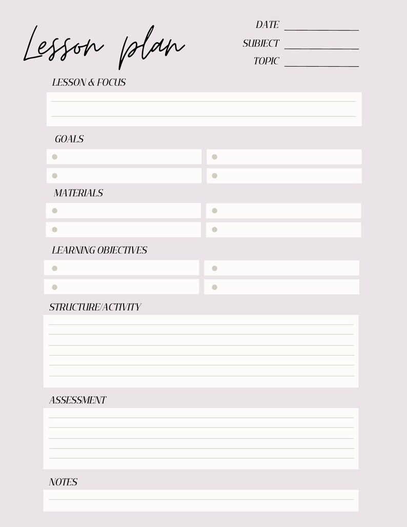 Printable Lesson Plan Resource for Teachers - Etsy