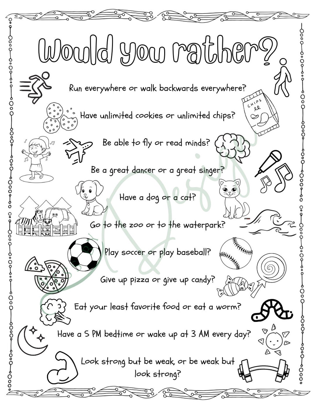 Would You Rather Coloring Page for Kids and Back to School - Etsy Canada