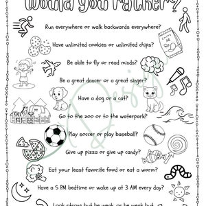 Would You Rather Coloring Page for Kids and Back to School - Etsy Canada
