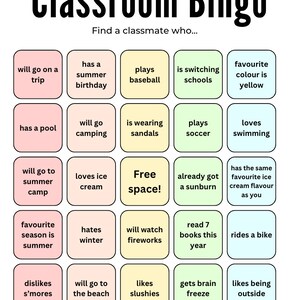 End-of-year School Bingo: Summer Break Edition Find a Classmate - Etsy