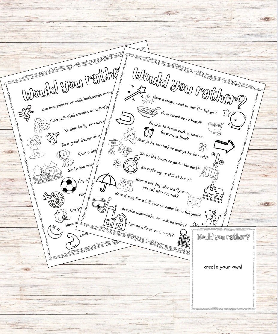 Would You Rather Coloring Page for Kids and Back to School - Etsy