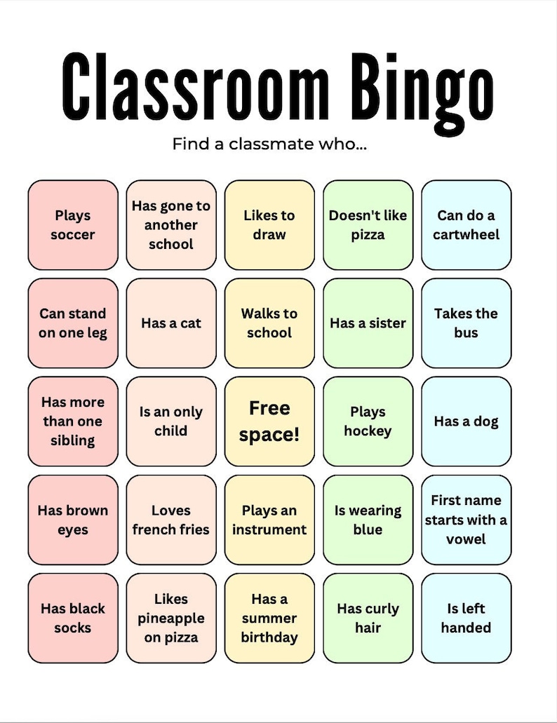 First Day of School Activity - Classroom Bingo Printout - Etsy