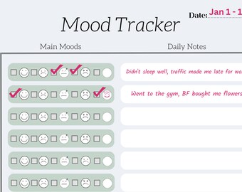 Weekly Mood Tracker Printable PDF, Daily Emotion Log, Weekly Mood Diary ...