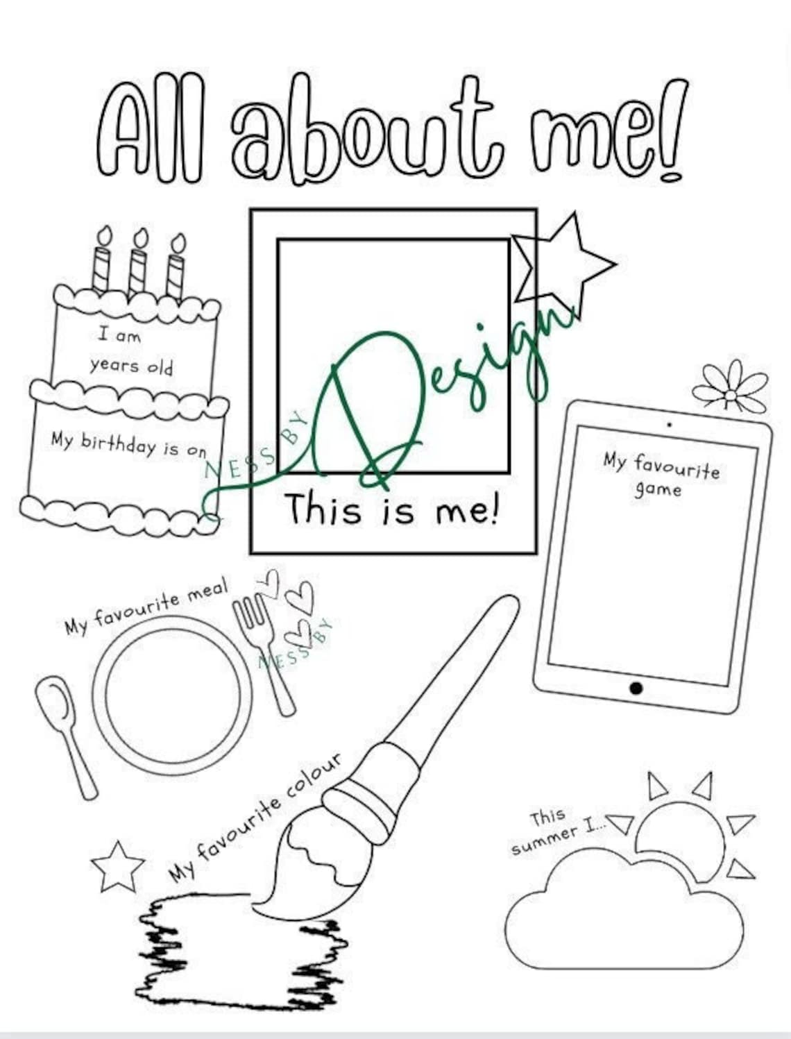 All About Me Art Worksheet - Etsy