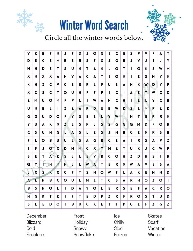 Winter Word Search Printout - Etsy