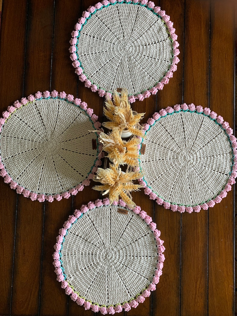 Ecru Crochet Placemat, Dinner Plate Mat Set, Kitchen Decoration ...