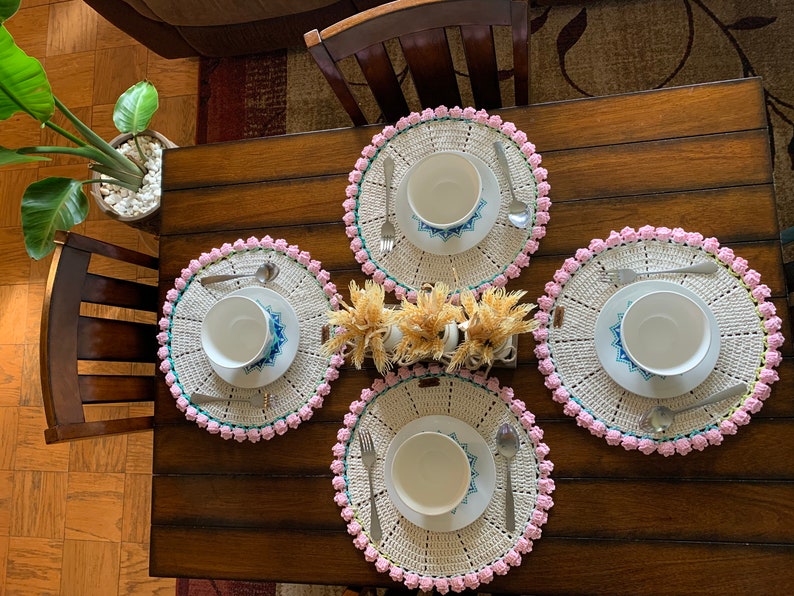 Ecru Crochet Placemat, Dinner Plate Mat Set, Kitchen Decoration ...