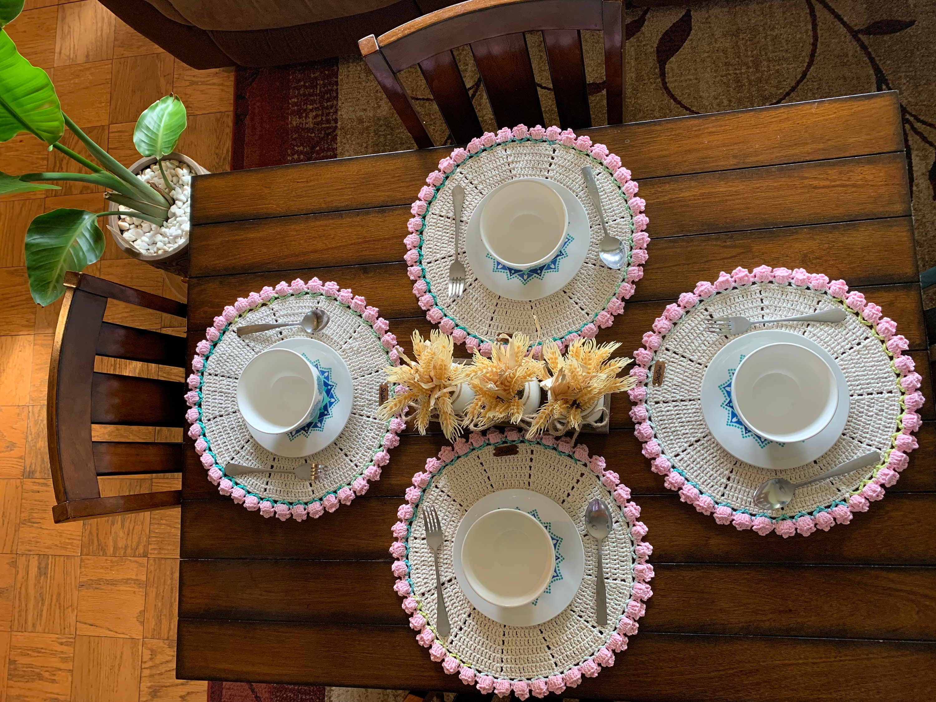 Ecru Crochet Placemat, Dinner Plate Mat Set, Kitchen Decoration ...