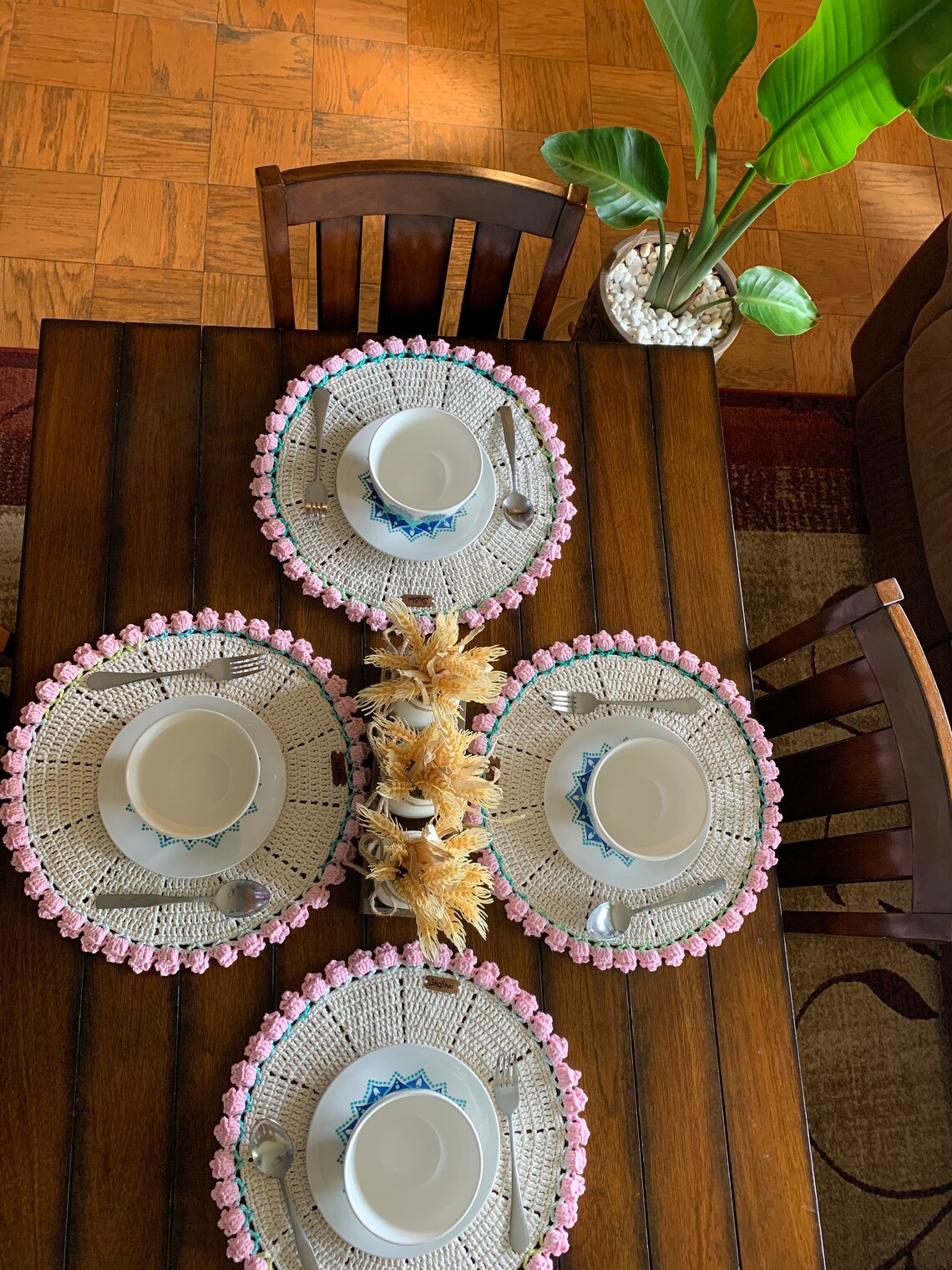 Ecru Crochet Placemat, Dinner Plate Mat Set, Kitchen Decoration ...