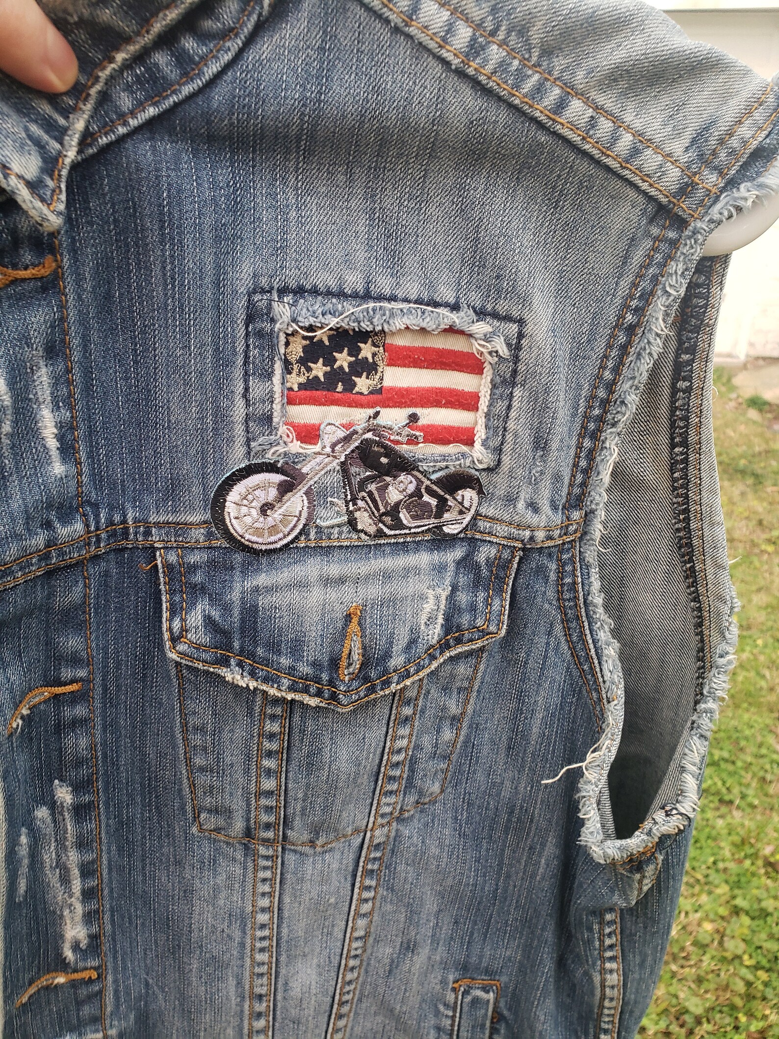 American Flag Vest With Mermaid and Chopper Motorcycle - Etsy