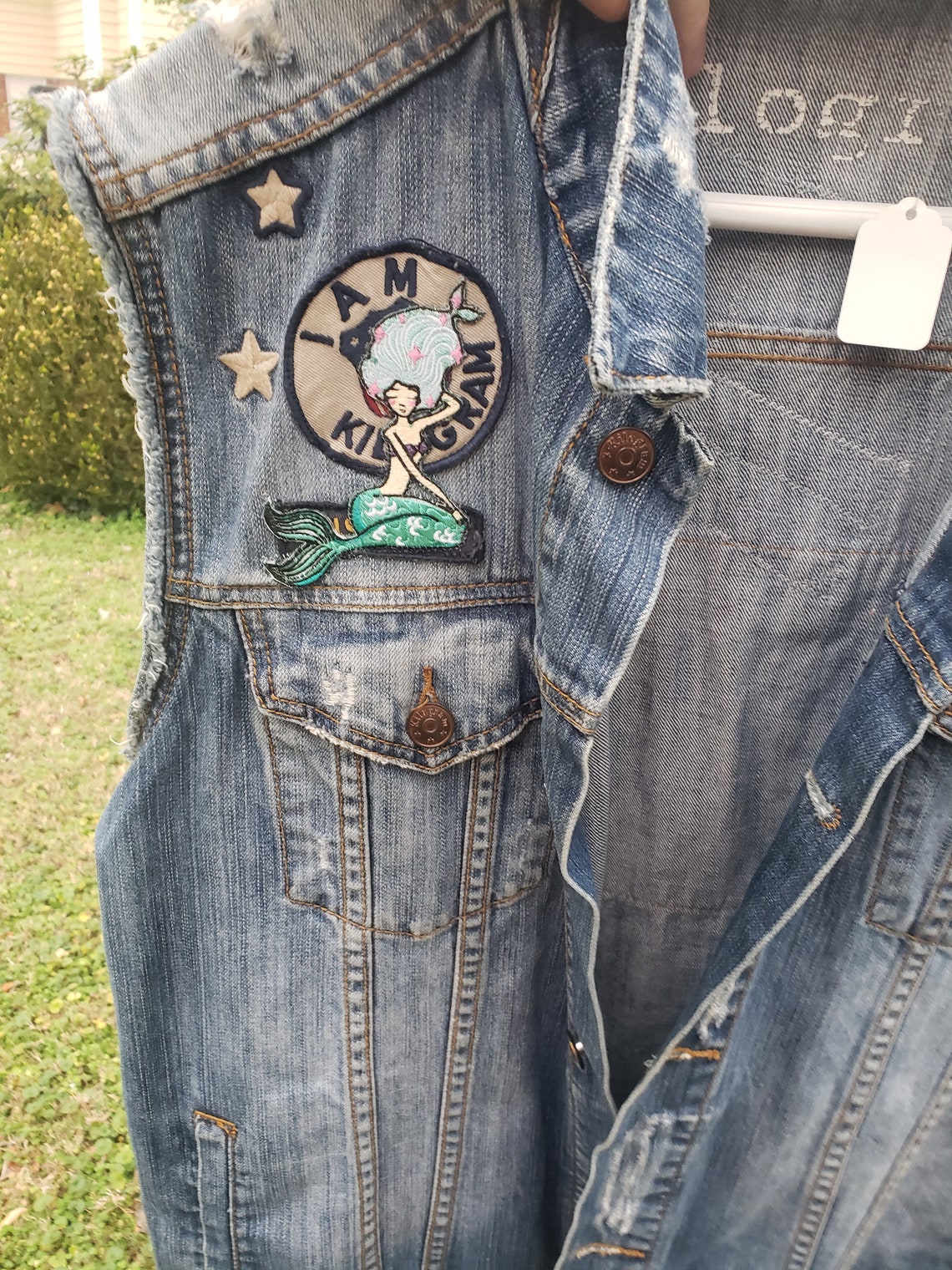 American Flag Vest With Mermaid and Chopper Motorcycle - Etsy