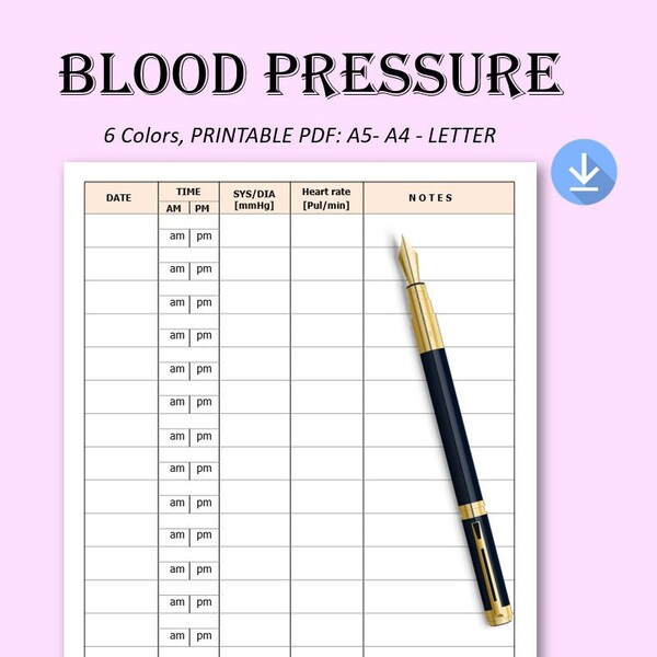 Free Printable Blood Pressure Log - Etsy