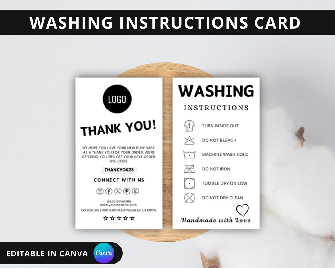 Washing Instructions Card Washing Care Card Printable Tshirt - Etsy