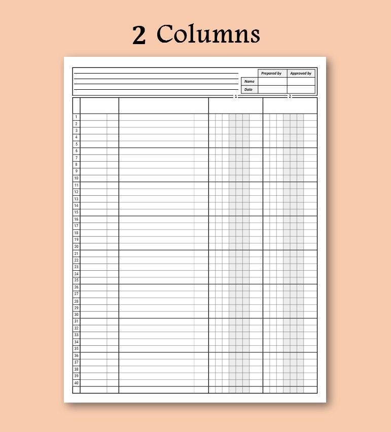 Accounting Ledger Book Column. Printable Columnar Paper. Digital Ledger ...