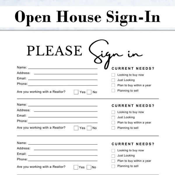Real Estate Sign in Sheet, Realtor Templates, Editable Sign In - Etsy