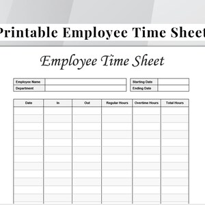 Employee Time Sheet Editable. Timekeeping Sheet. Printable Timesheet ...