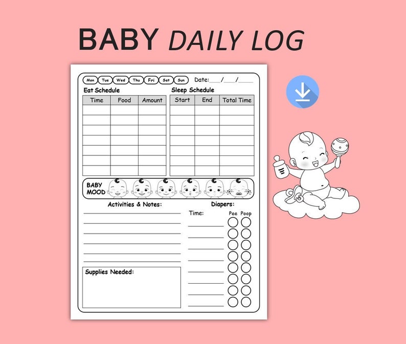 Printable Baby Daily Log Template Infant Daily Log Baby - Etsy