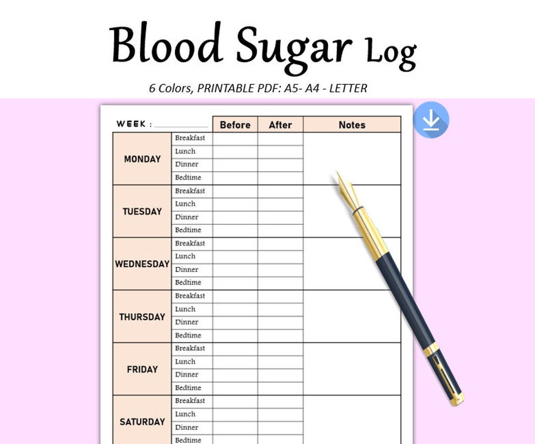 Printable Blood Sugar Tracker Blood Sugar Log Book Template Diabetes ...