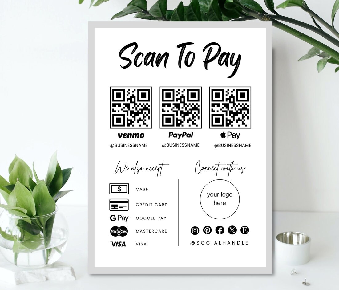 Editable Scan to Pay Card. QR Code Sign Template. Printable - Etsy