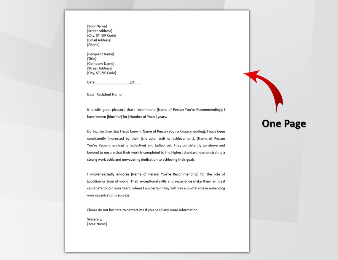 Printable Personal Reference Letter Template. Letter of Recommendation ...