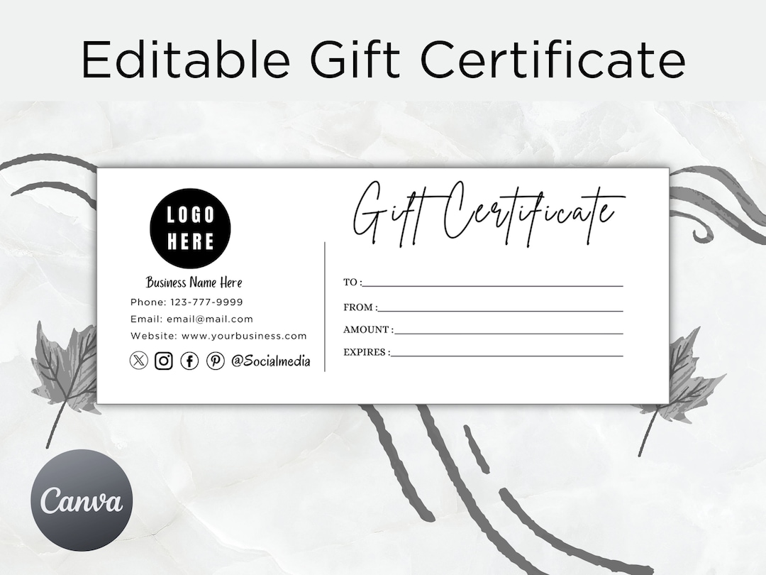 Gift Certificate Template. Editable Gift Card. Printable Gift - Etsy