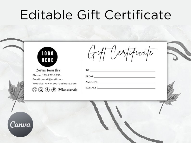 Gift Certificate Template. Editable Gift Card. Printable Gift - Etsy