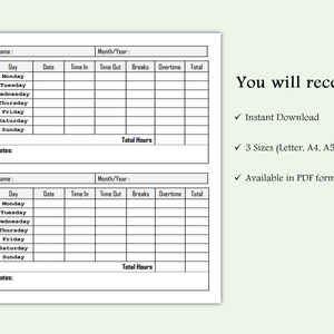 Printable Weekly Time Sheet Log Book Timesheet Log Work Time Record ...