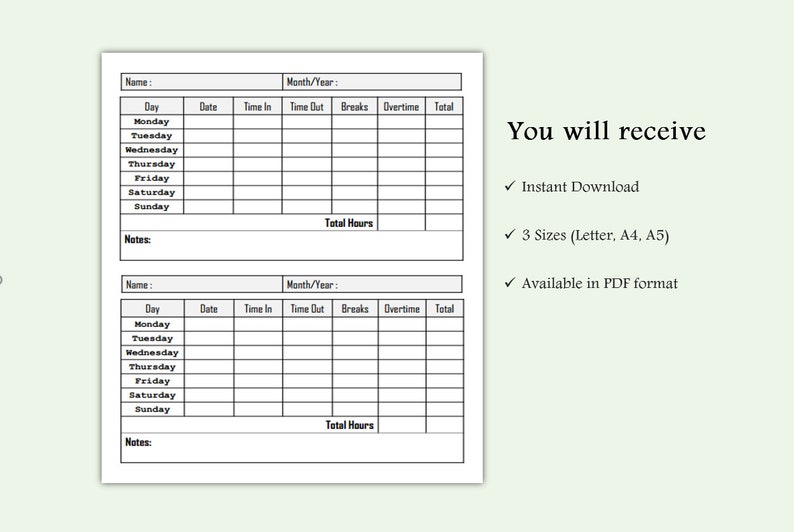 Printable Weekly Time Sheet Log Book Timesheet Log Work - Etsy