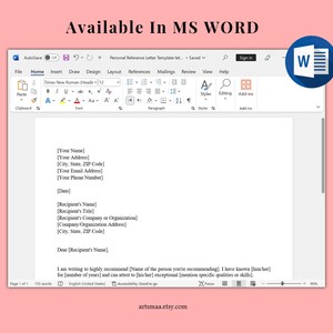 Editable Personal Reference Letter Template. Printable Letter of ...