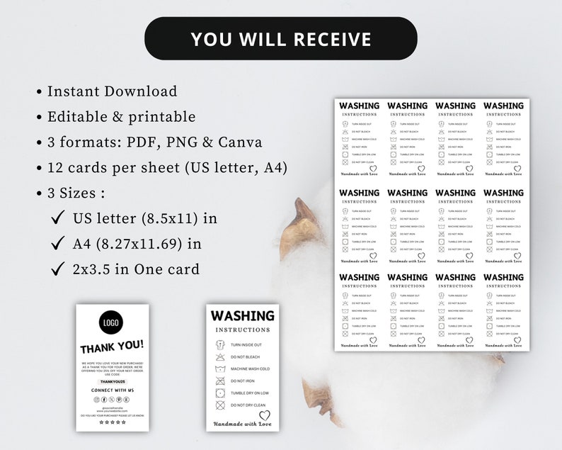 Washing Instructions Card Washing Care Card Printable Tshirt - Etsy