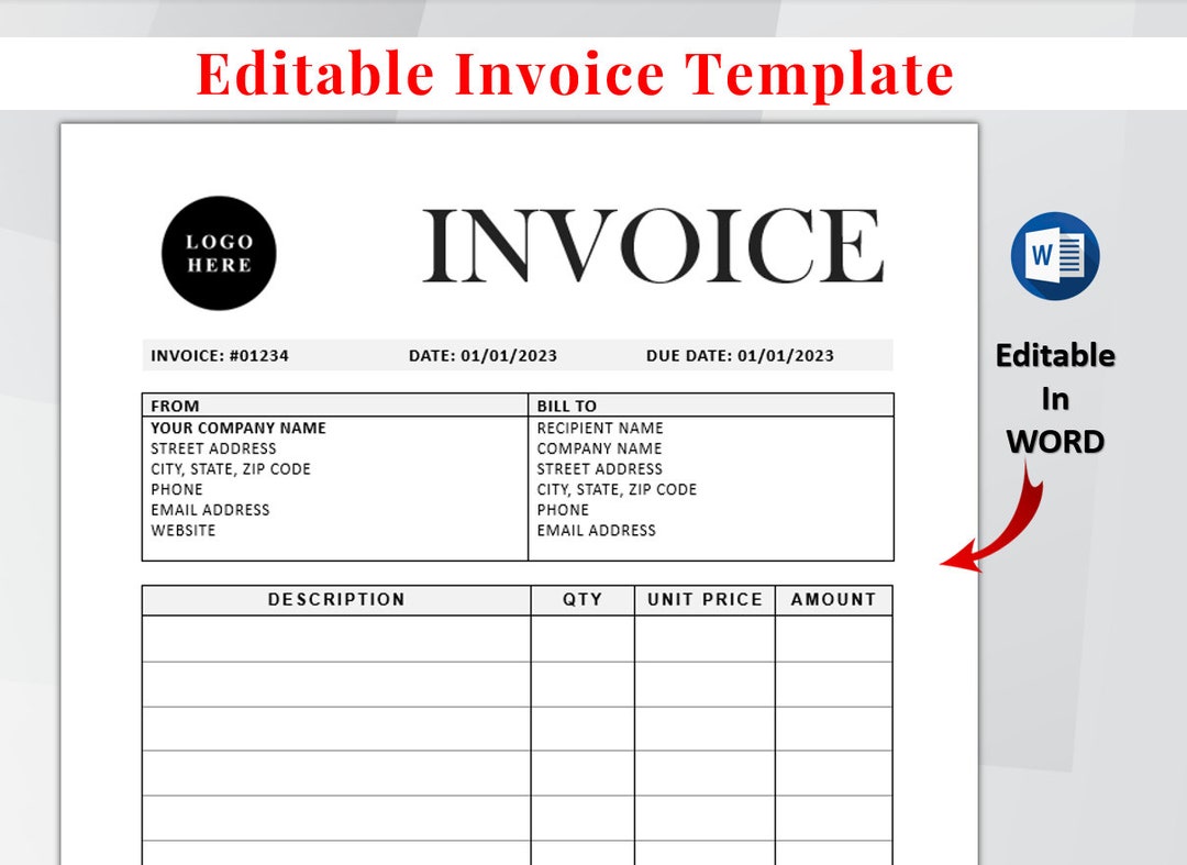 Invoice Template. Printable Invoice Professional. Business Invoice ...
