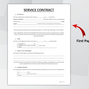Editable Service Contract Template. Printable Service Contract Form ...