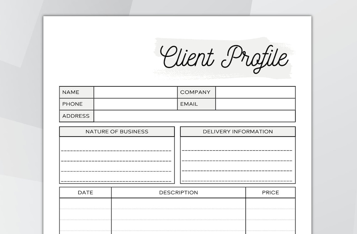 Client Profile Template. Client Profile B2B Business. Customer - Etsy