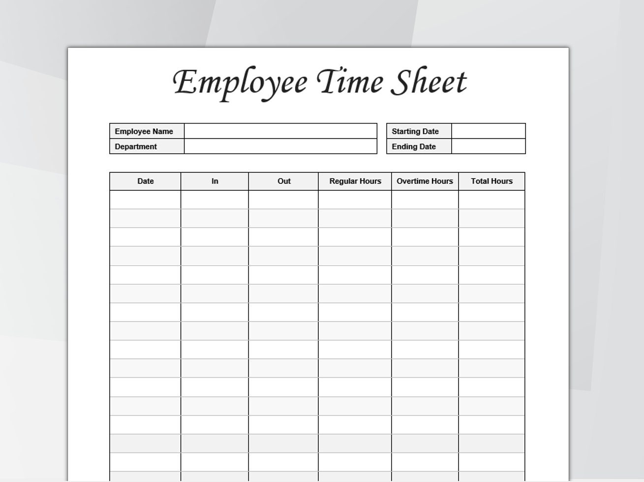 Employee Time Sheet Editable. Timekeeping Sheet. Printable Timesheet ...