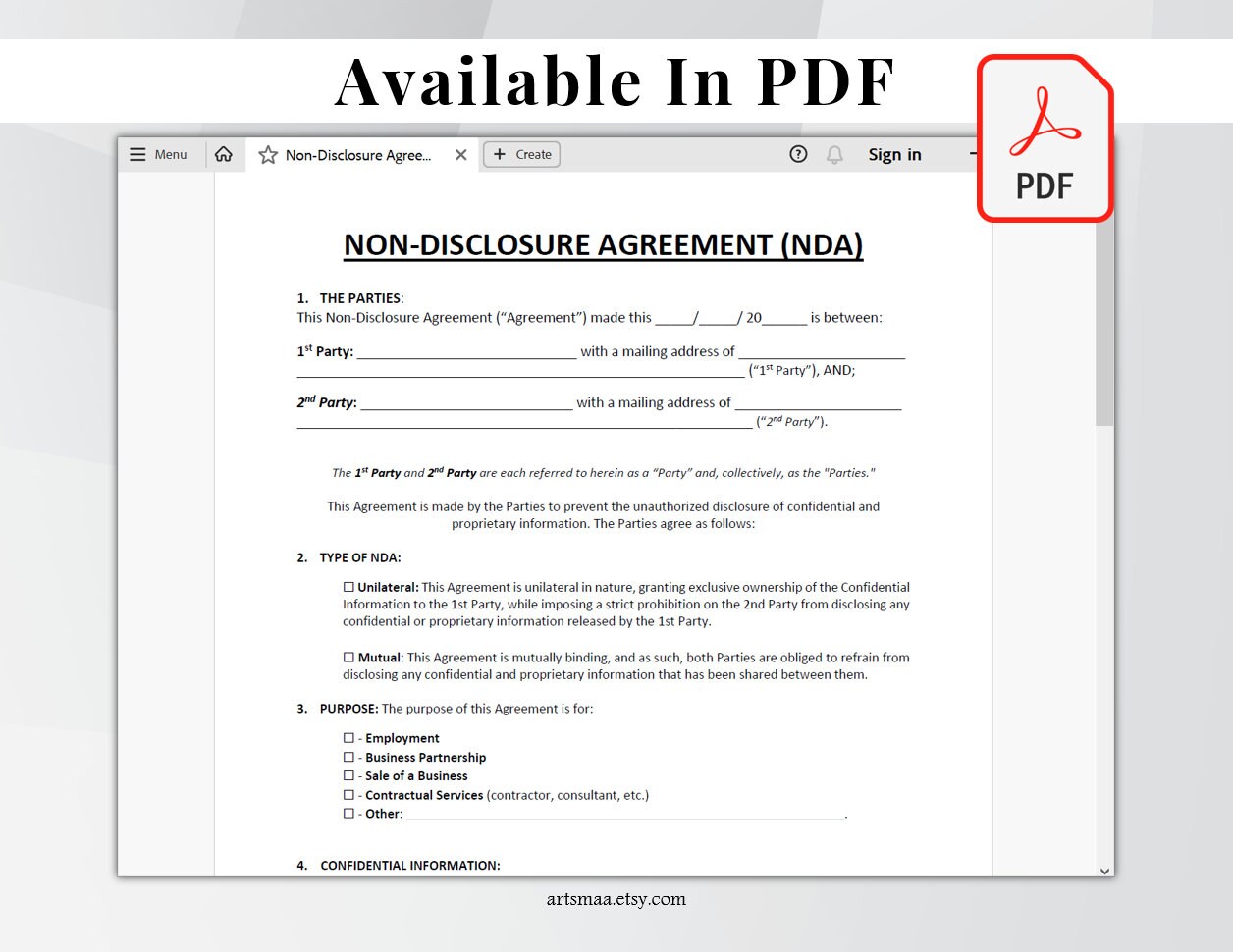Non-disclosure Agreement Template Editable. Printable NDA Forms ...