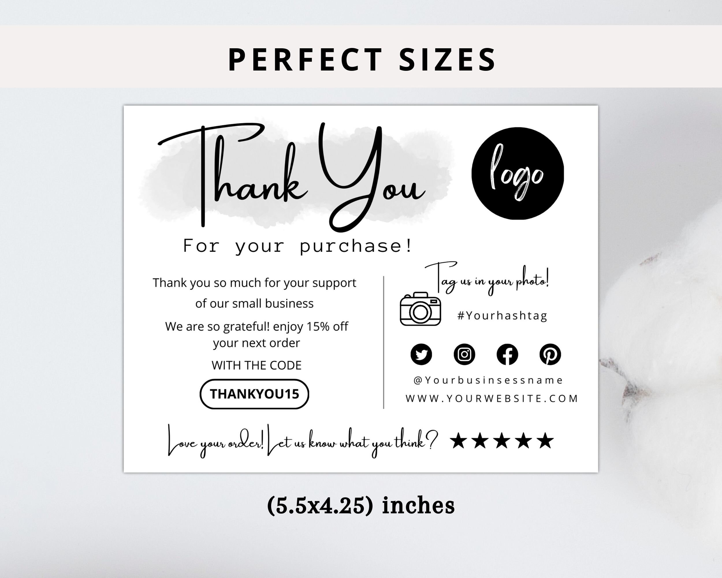 Editable Thank You Card Template. Modern Package Insert Thank You Cards ...