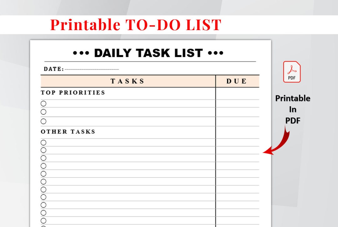 Daily Task List Printable Task Tracker Template Tasks Planner Project ...