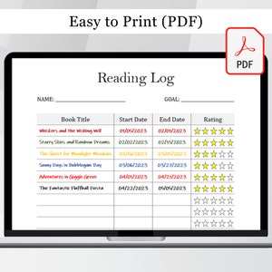 Reading Log Planner Reading Tracker Printable Reading - Etsy