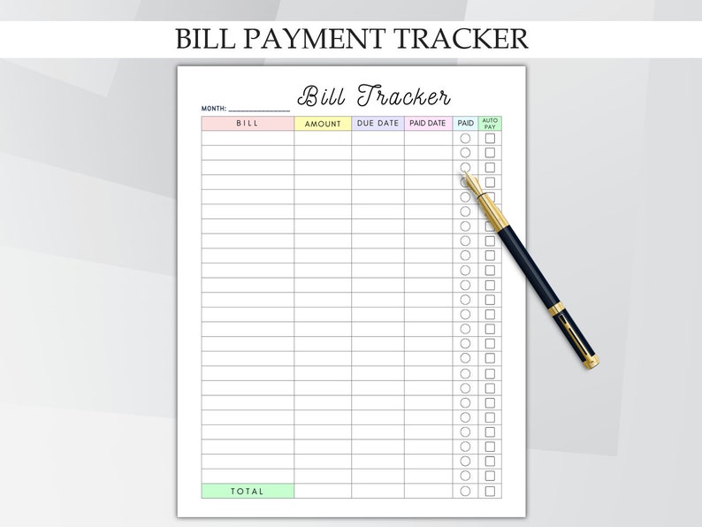 Monthly Bill Payment Tracker. Printable Bill Payment Checklist. Monthly ...