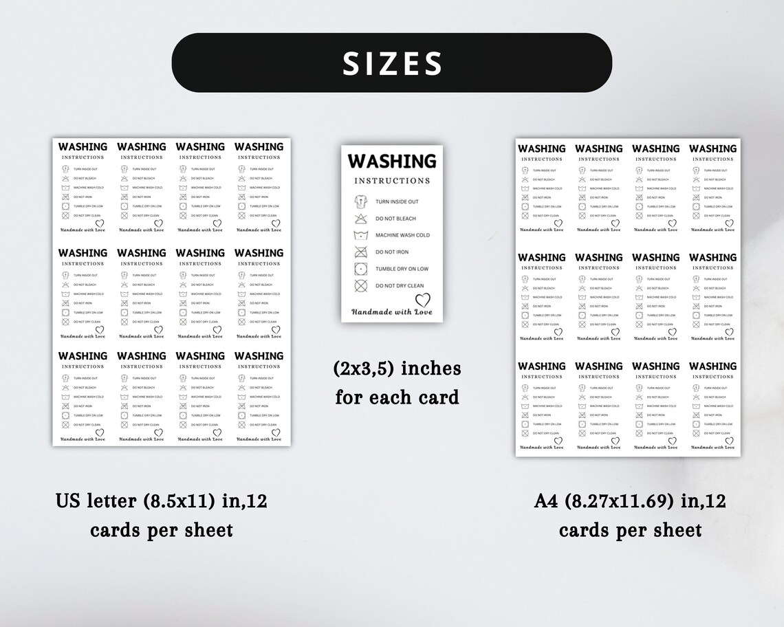 Washing Instructions Card Washing Care Card Printable Tshirt - Etsy