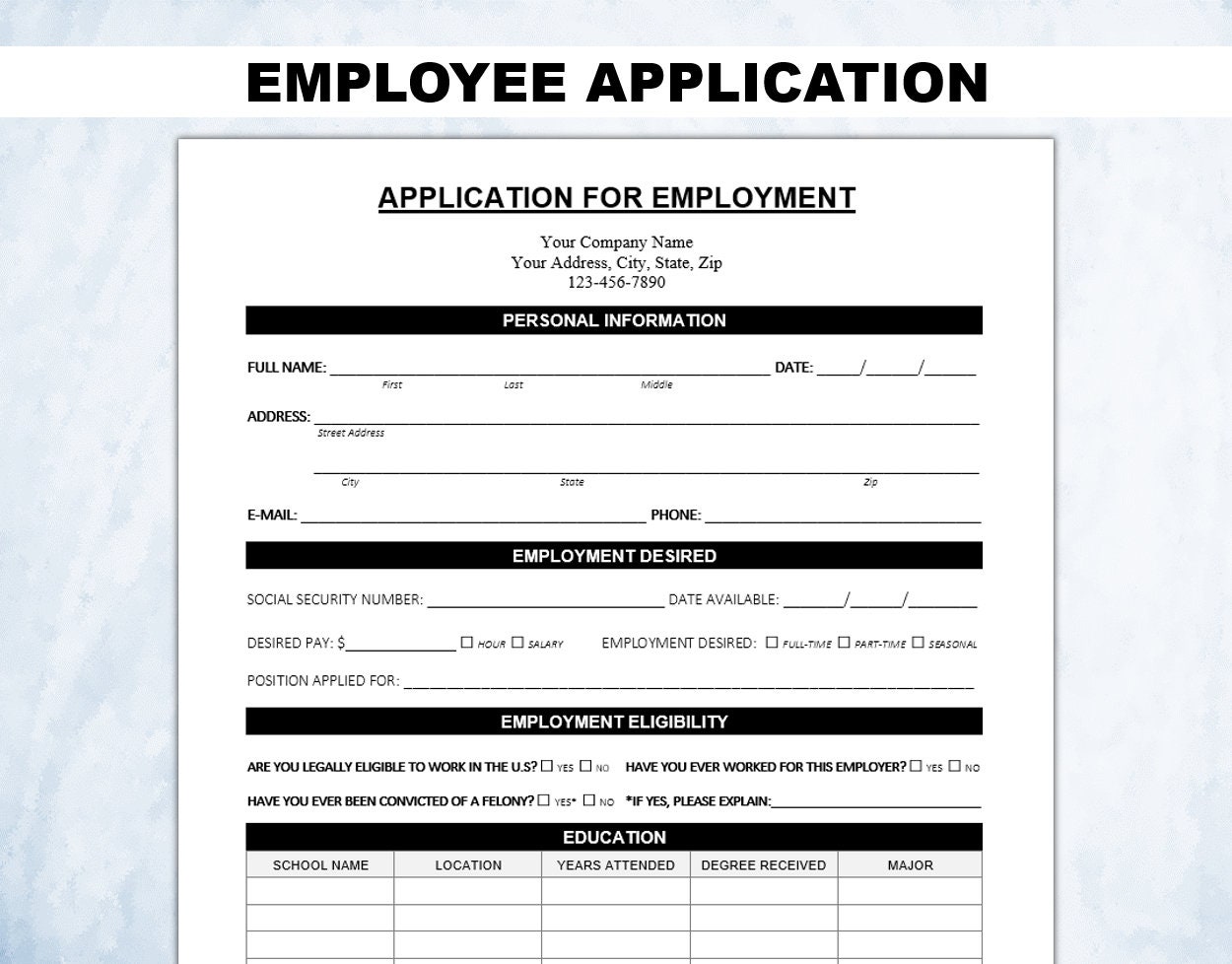 Job Application Printable. Application for Employment Editable. Pdf ...