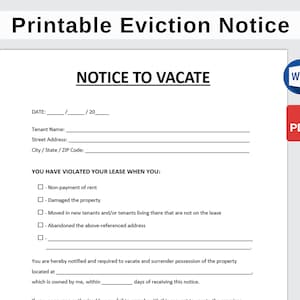 Landlord Notice to Vacate to Tenant. Printable Eviction Notice. Editable Notice to Vacate ...