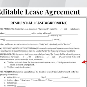 Editable Residential Lease Agreement Template. Printable Rental ...