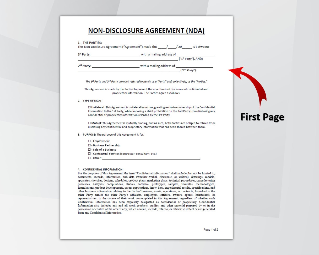 Non-disclosure Agreement Template Editable. Printable NDA Forms ...