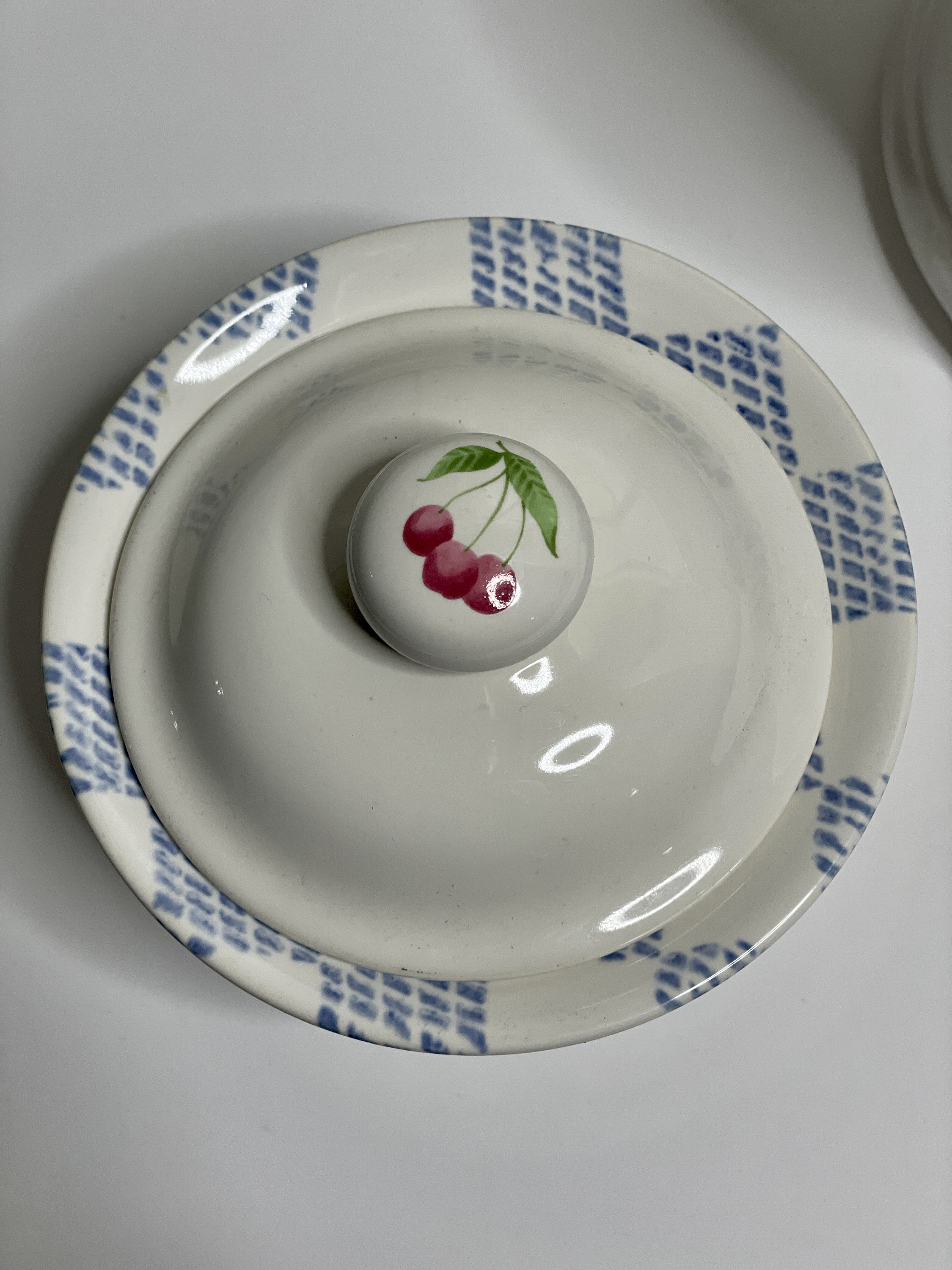 Hopscotch Pfaltzgraff Fruit Print Sugar Bowl With Lid Featuring Cherries, Peach, Plum, and Pear ...