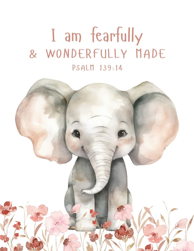 Watercolor Elephant Print, Christian Baby Nursery Decor, Bible Verse ...
