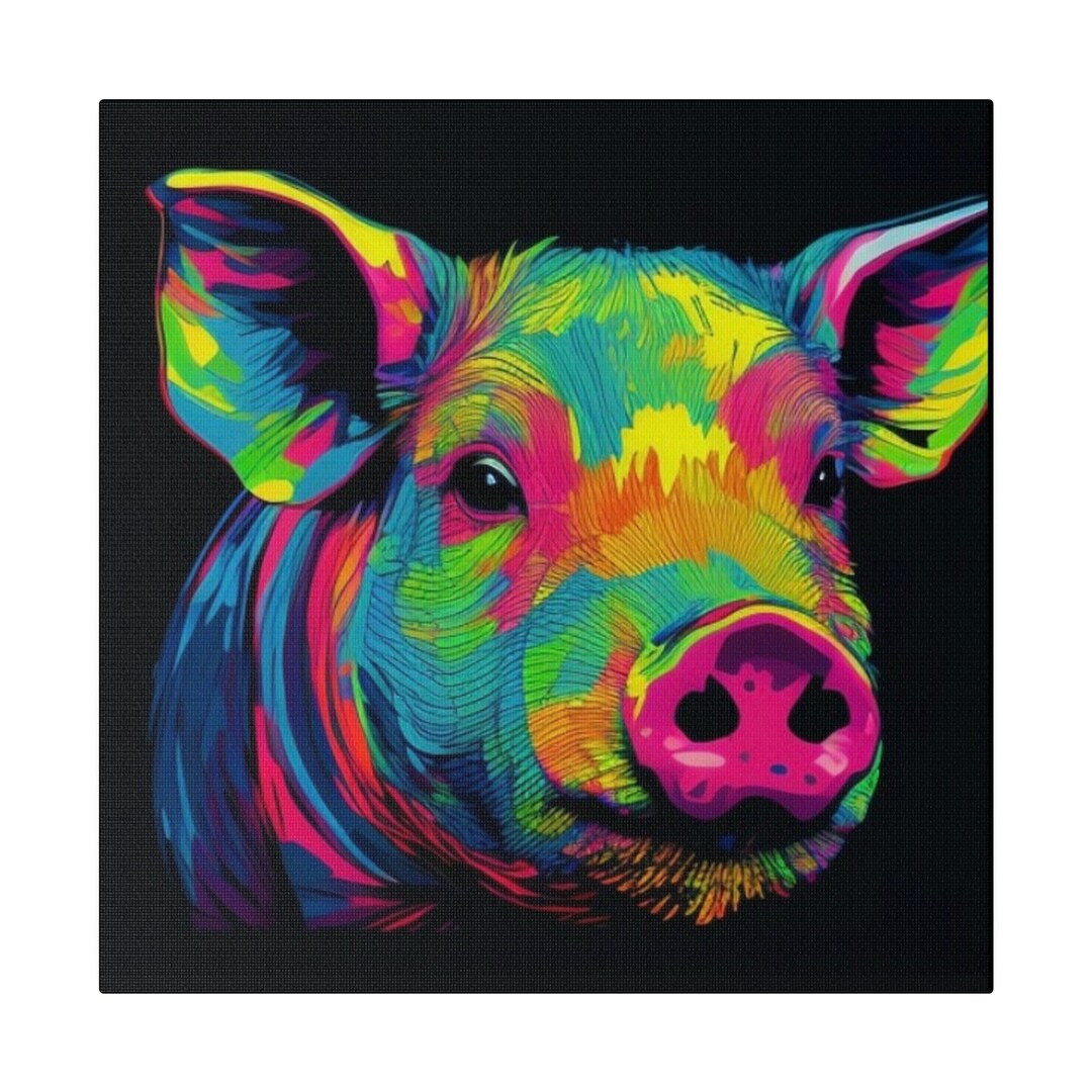 Pig Pop Art Rainbow Portrait Matte Canvas Stretched - Etsy
