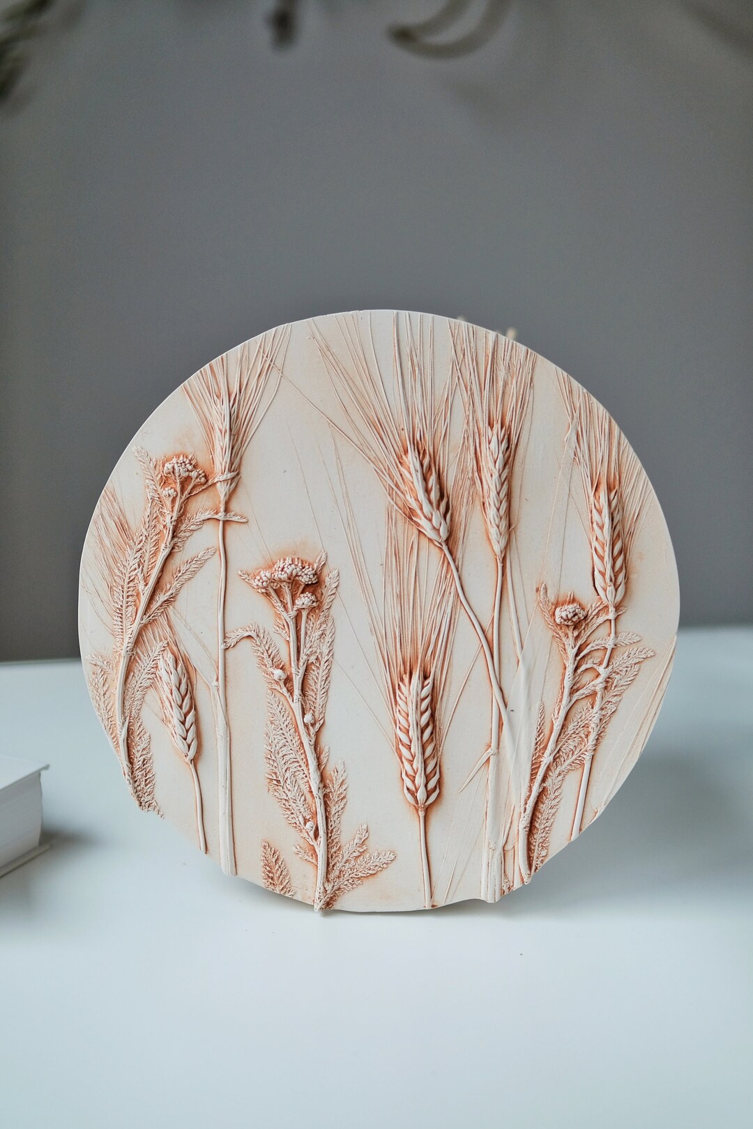 Botanical Bas-relief With Rye and Yarrow Flowers Handcrafted Floral ...